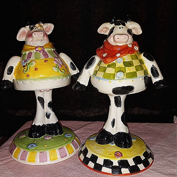 Hand Crafted | Art | Country Whimsical Cows Bobble Heads Ceramic | Poshmark